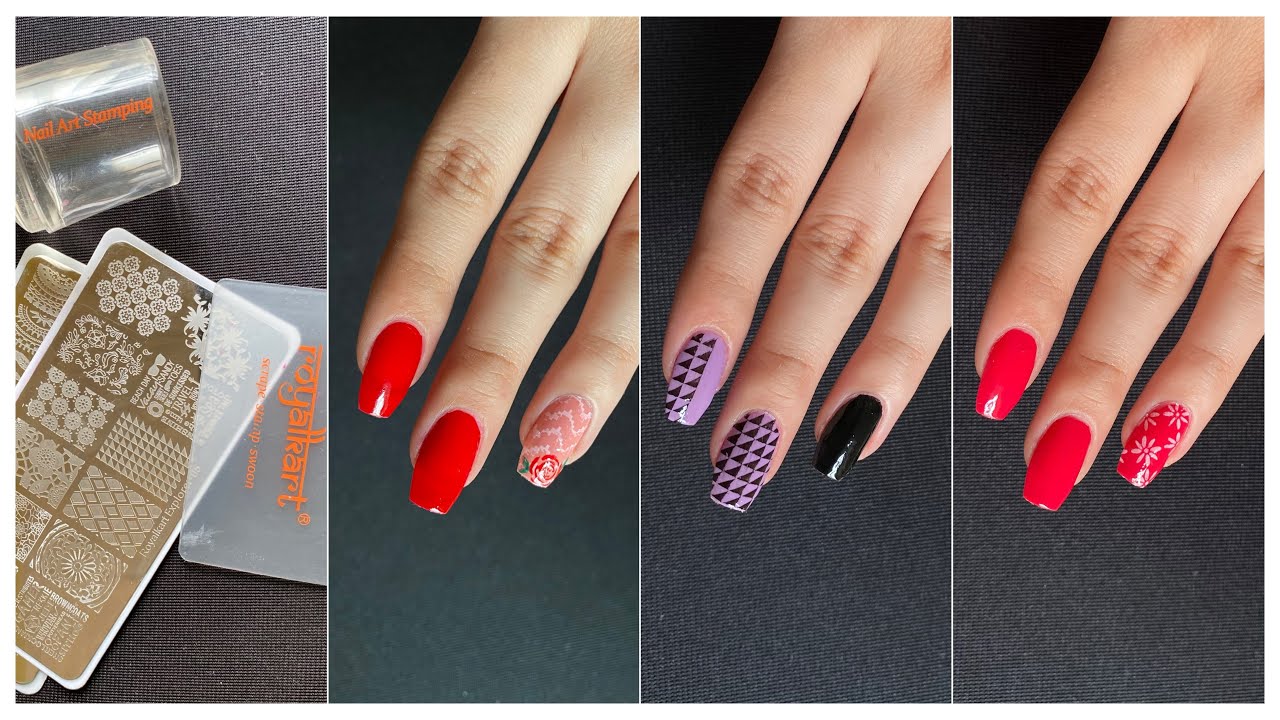 Easy stamping nail art designs tutorial with normal nail polish || Nail ...
