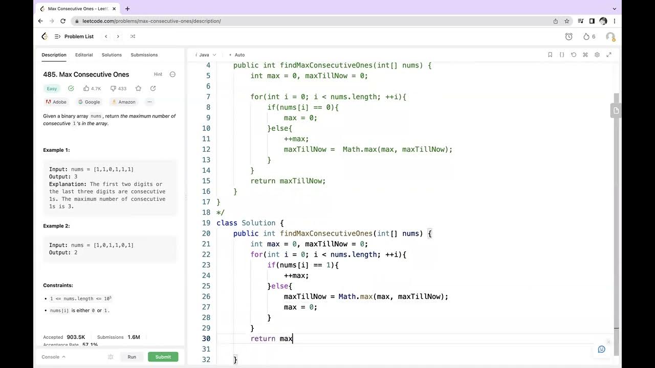 485. Max Consecutive Ones - YouTube