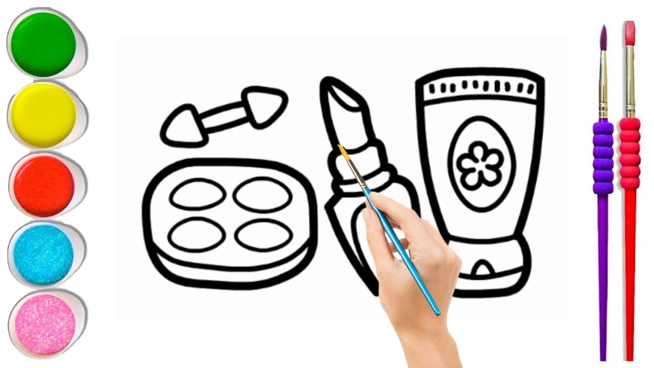 How to Draw a Makeup Set Step by Step || Makeup Set drawing painting ...