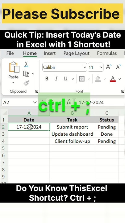 Excel Shortcut: Instantly Insert Today's Date | आज की Date डालें ...