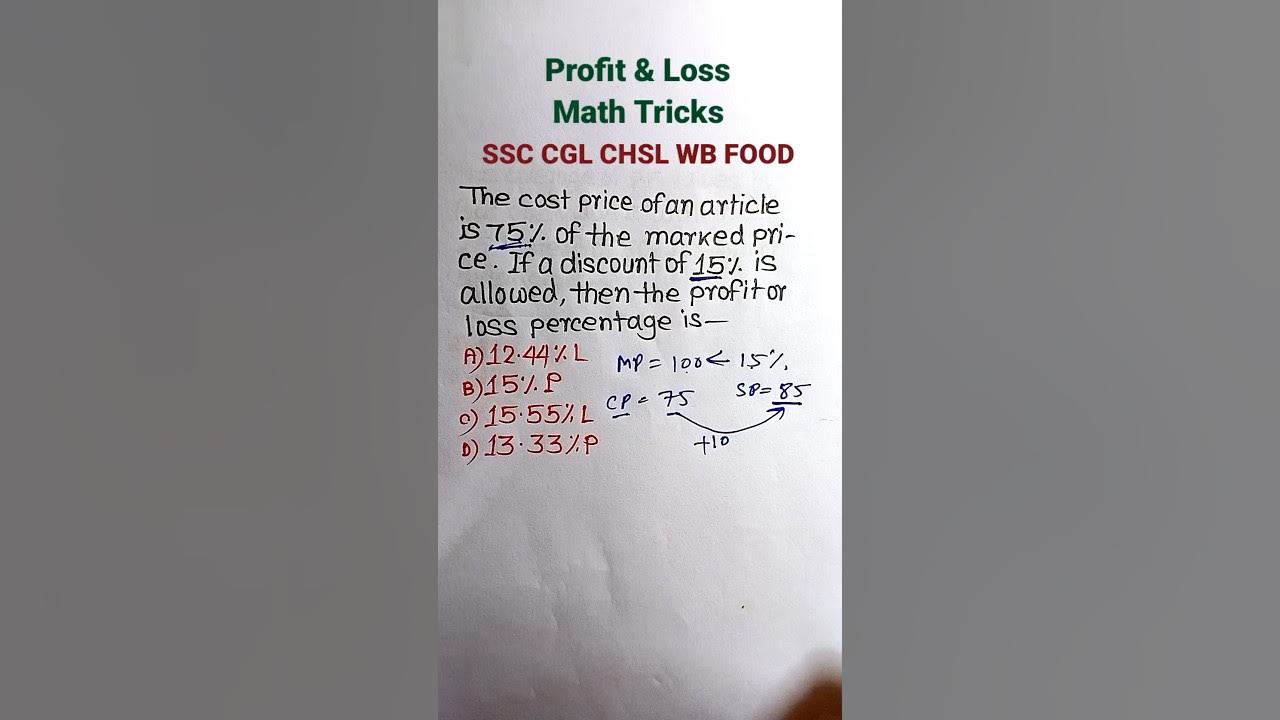 Percentage || Profit & Loss Math Tricks|| SSC CGL MTS CHSL RRB CRPF||#shorts - YouTube