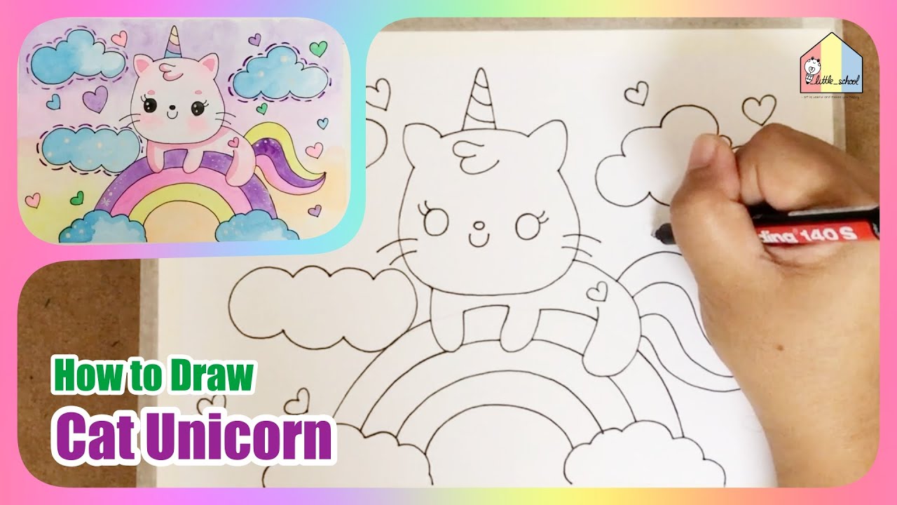 How to Draw Cat Unicorn Easy Cute Drawing สอนวาดรูปแมวยูนิคอร์นง่ายๆ ...