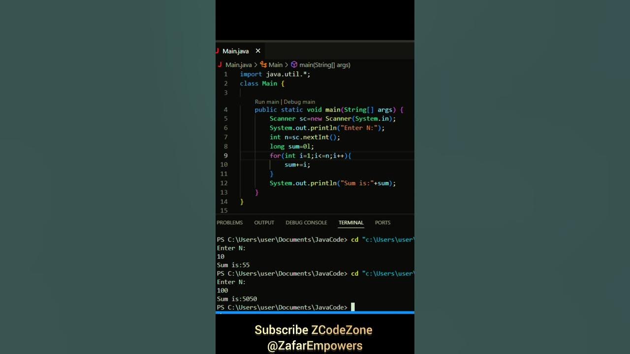 Sum of first N number in #java #subscribe @ZafarEmpowers #coding #javalanguage - YouTube