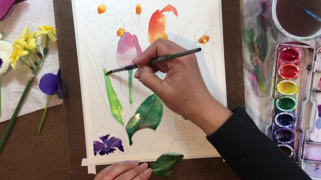 Spring Flower Tutorial with Watercolor - YouTube