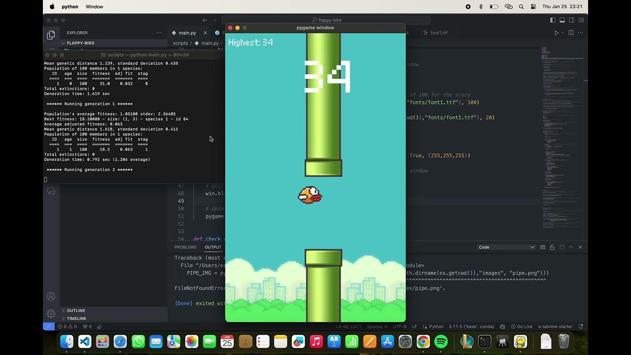 Flappy bird with NEAT algorithm - YouTube