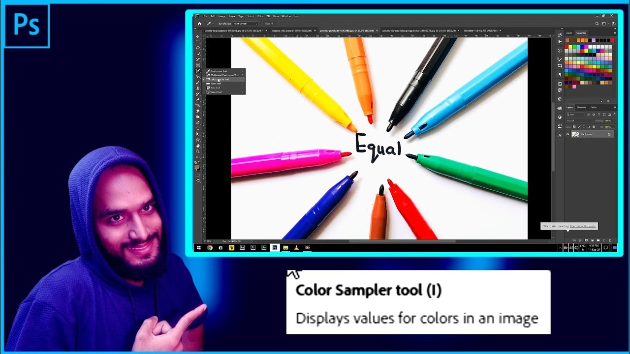 19. PHOTOSHOP Color Sampler Tool Use Hindi में #photoshop - YouTube