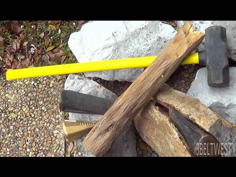 Splitting Large Live Oak with wedges and a 12Lb Sledge. - YouTube