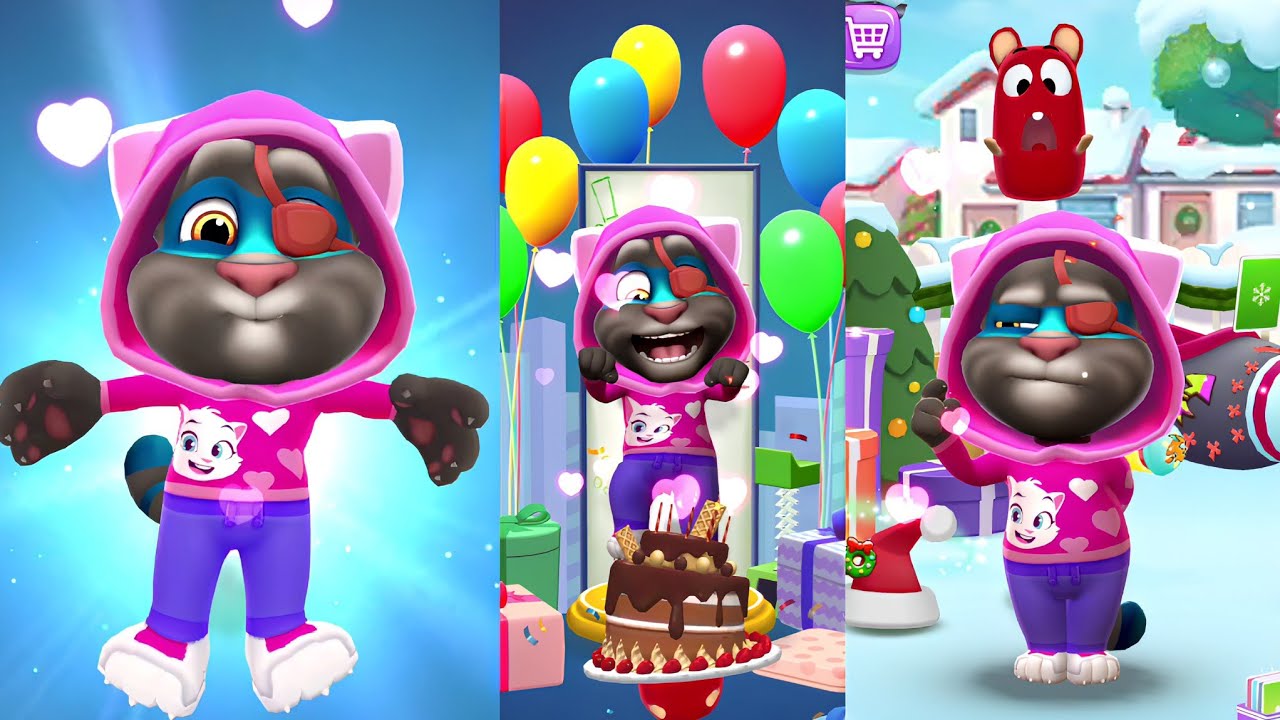 My Talking Tom 2 Christmas update special event Tom wearing Angela's ...