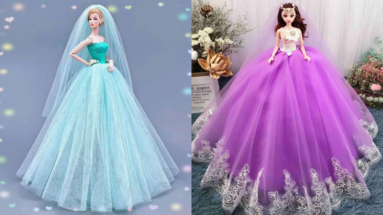 Barbie Doll Dress Transformation ~ Amazing Doll Decoration Ideas ~ Wig ...