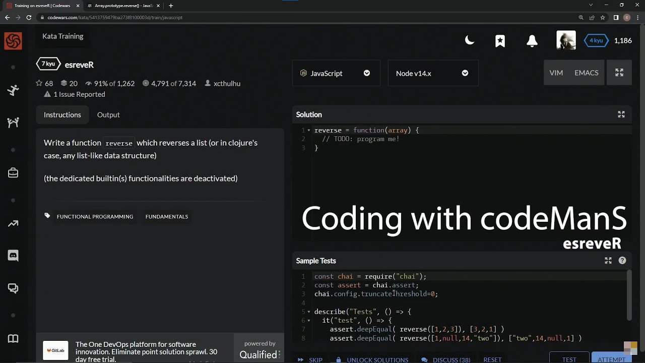 Codewars 7 Kyu Esrever Javascript Youtube