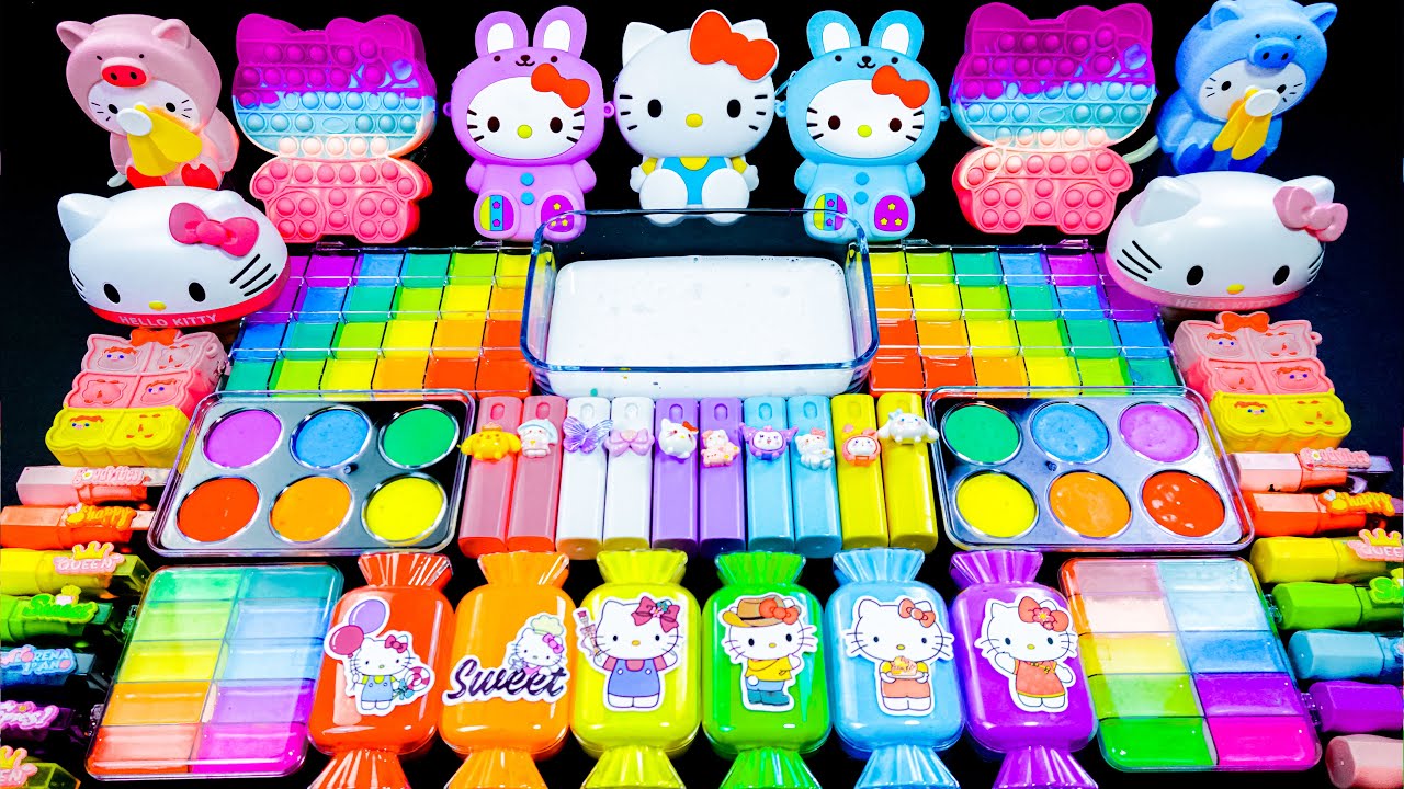 HELLO KITTY Slime Mixing random with Rainbow Slime Satisfying Slime ...
