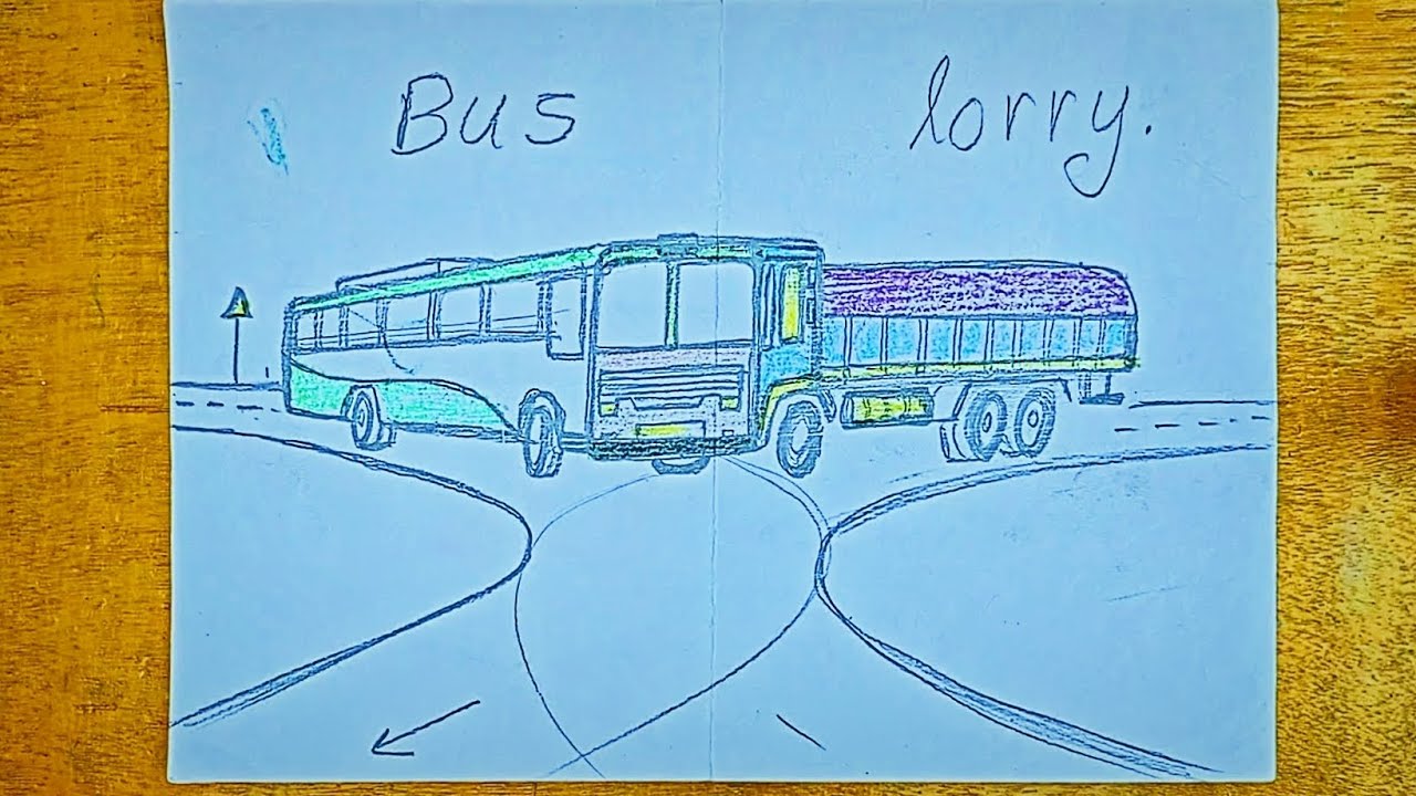 2 in 1 drawing. bus and lorry drawing # - YouTube