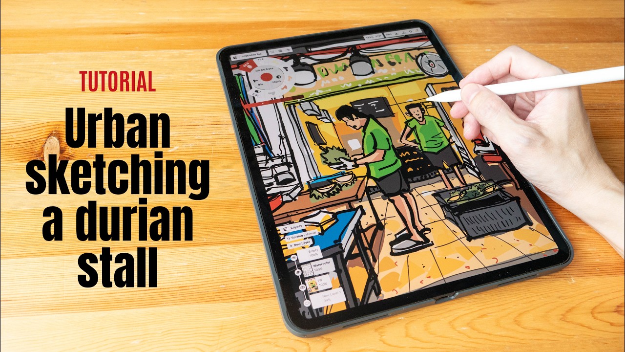 Drawing a durian stall (urban sketching tutorial) - YouTube