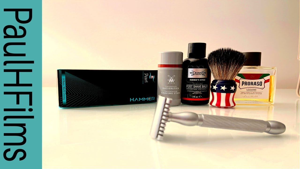 Pearl Hammer DE Razor (Open Comb Plate) | Muhle Sandalwood Shave Stick ...