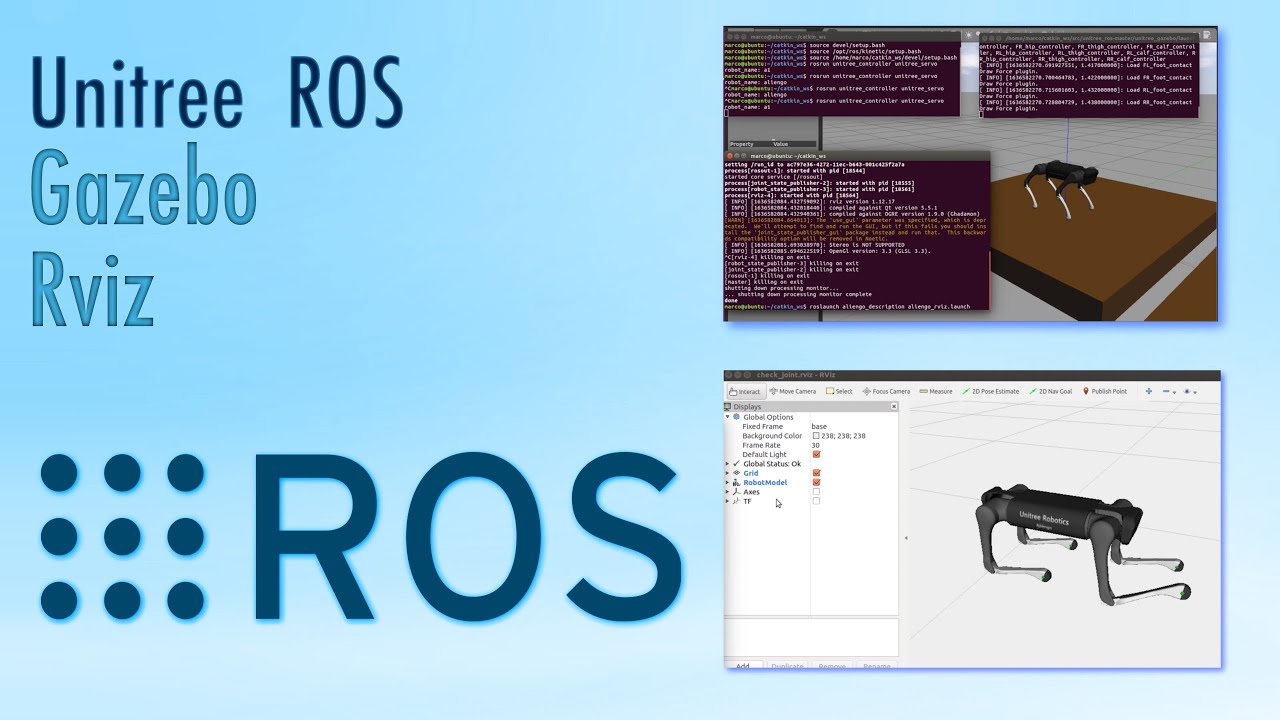 FirstSteps Unitree ROS quadruped robots, gazebo and Rviz - YouTube