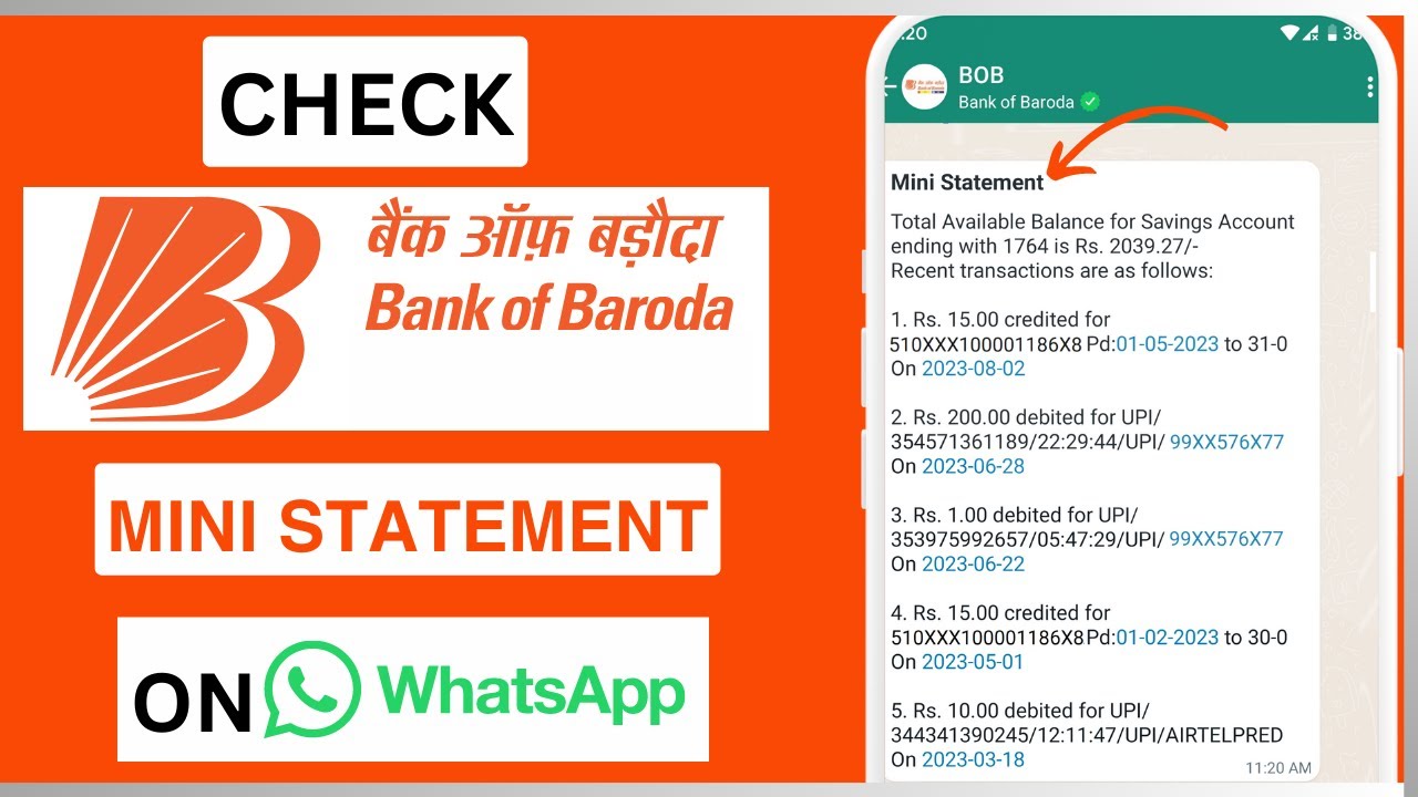 Check Bank of Baroda Mini Statement on WhatsApp | Get BOB Account Mini ...