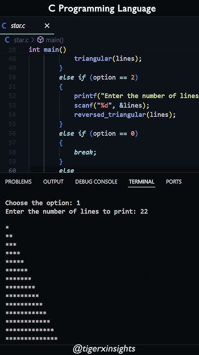 Simple Star Printing Program in C Programming Language @tigerxinsights - YouTube