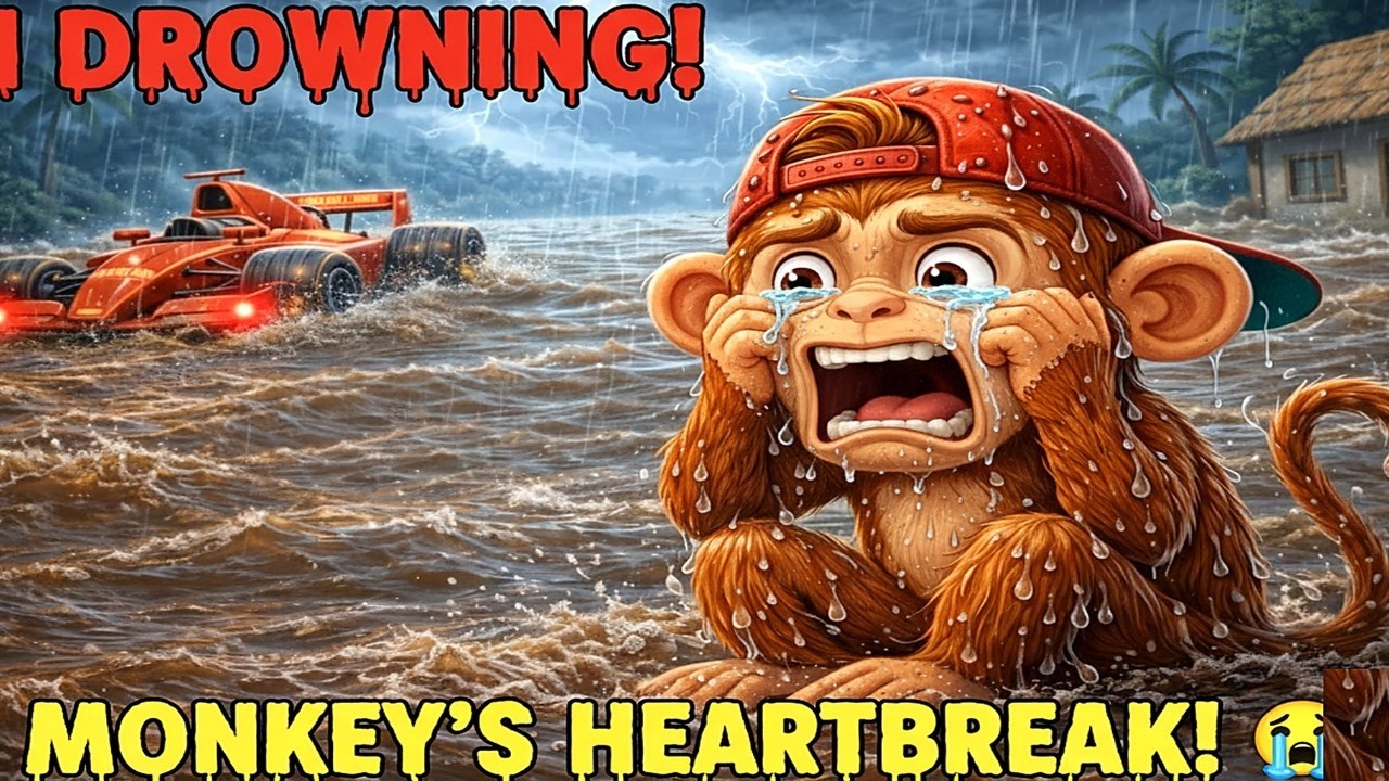 🐒 F1 CAR FLOATING AWAY! Monkey CRIES in Flood! 😭💔 | Solo Rescue ...