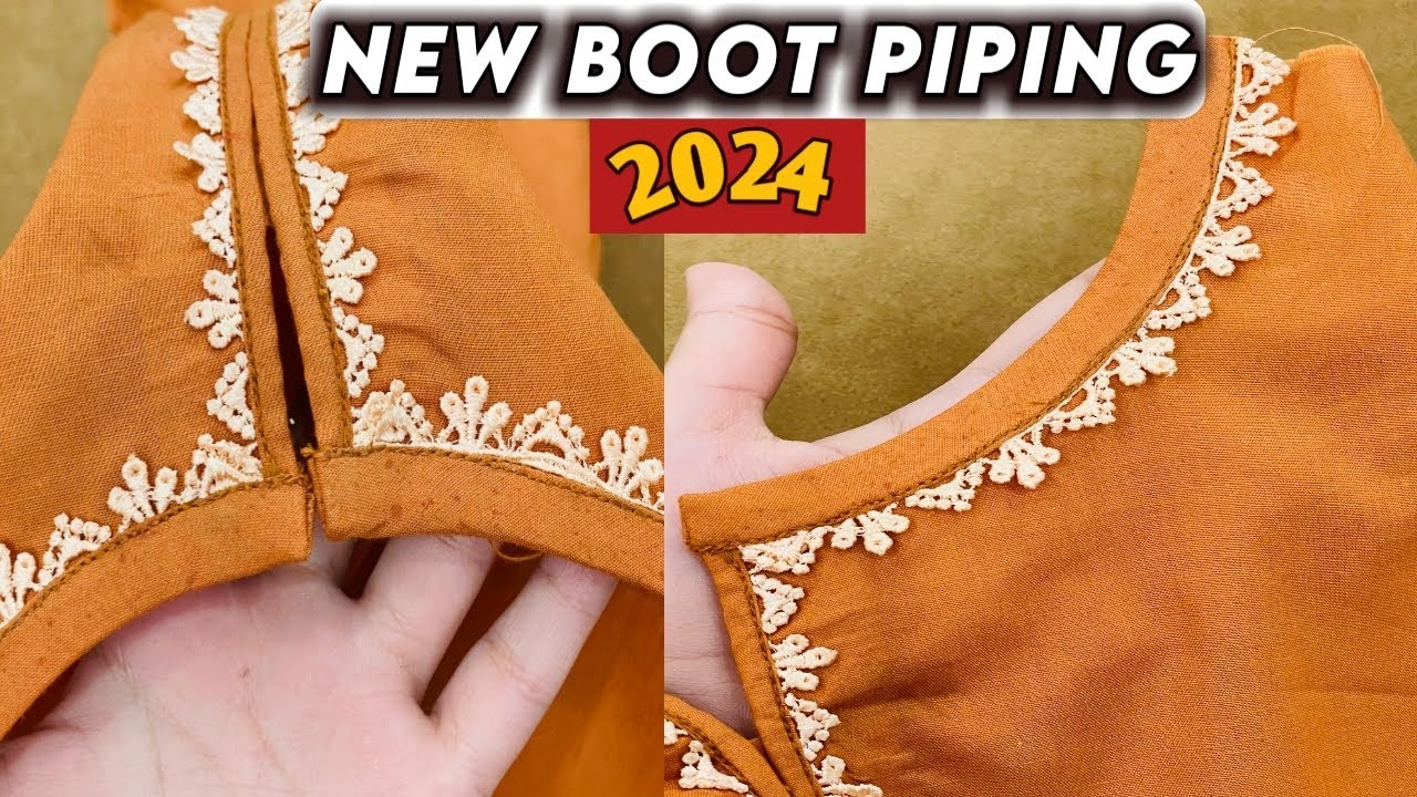 Easy Boot Piping For Neck || Boot Piping with Lace Neck Design || Boot ...