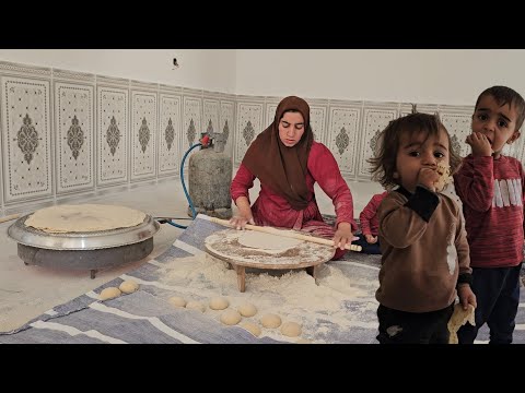 🍞 Azam Bakes Traditional Nomadic Bread | Mahmoud Tiles the House Porch | Authentic Village Life 🏡🧱