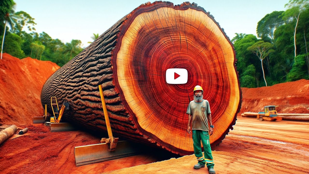 [ Big Wood Tree ] The factory monster saws huge wood into big, thick ...