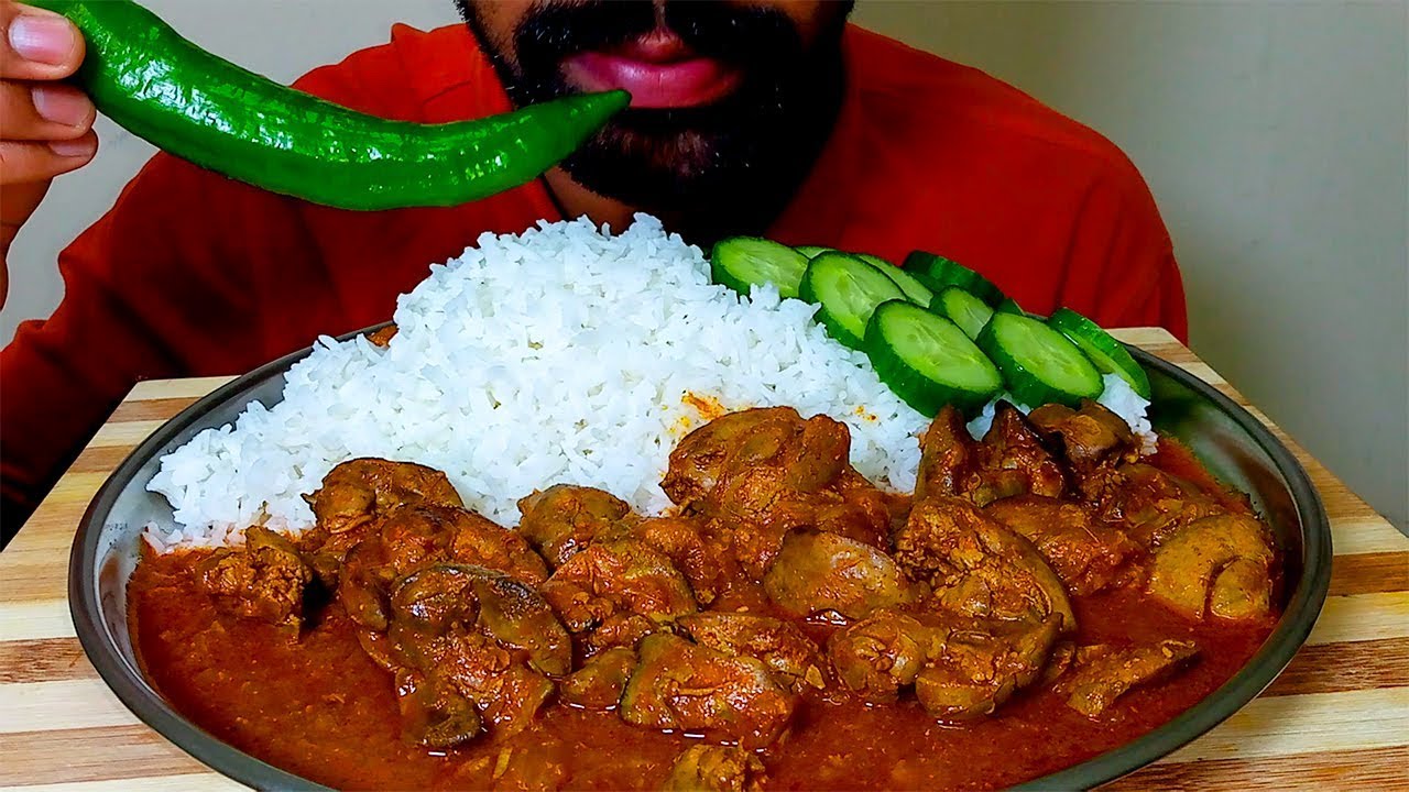 Spicy Special Chicken Liver Curry With Rice Eating |#HungryPiran - YouTube