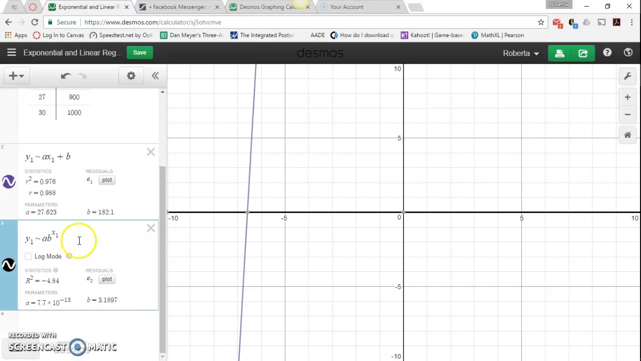 LInear and Exponential Regression Desmos - YouTube