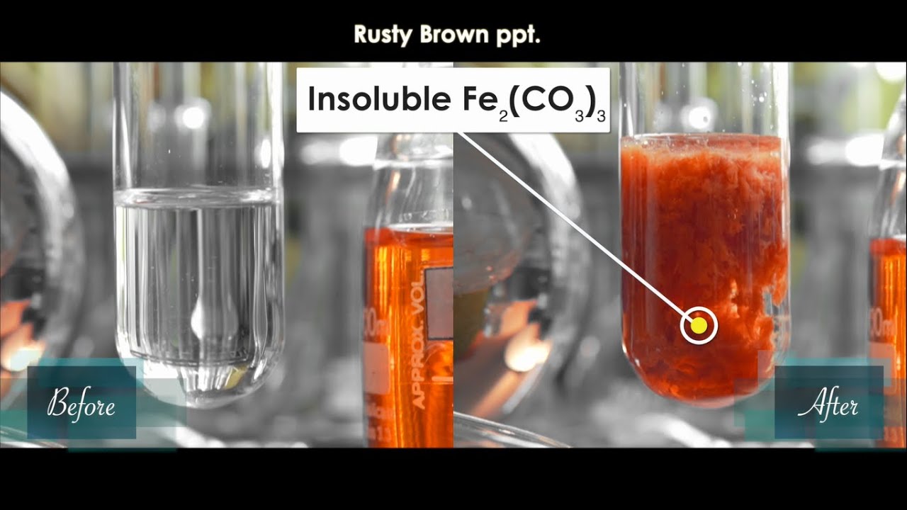 Double displacement of Fe(NO3)3+Na2CO3 - YouTube