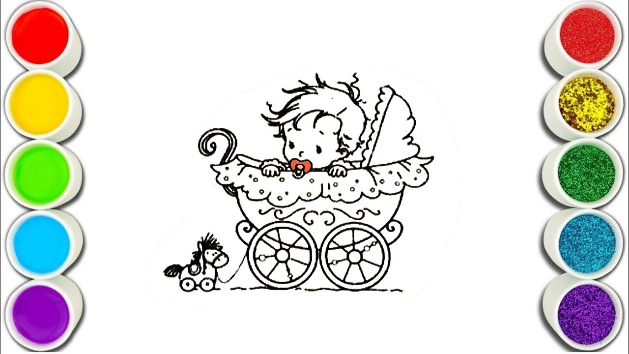 Baby in a stroller Painting and Coloring for Kids, Toddlers Easy ...
