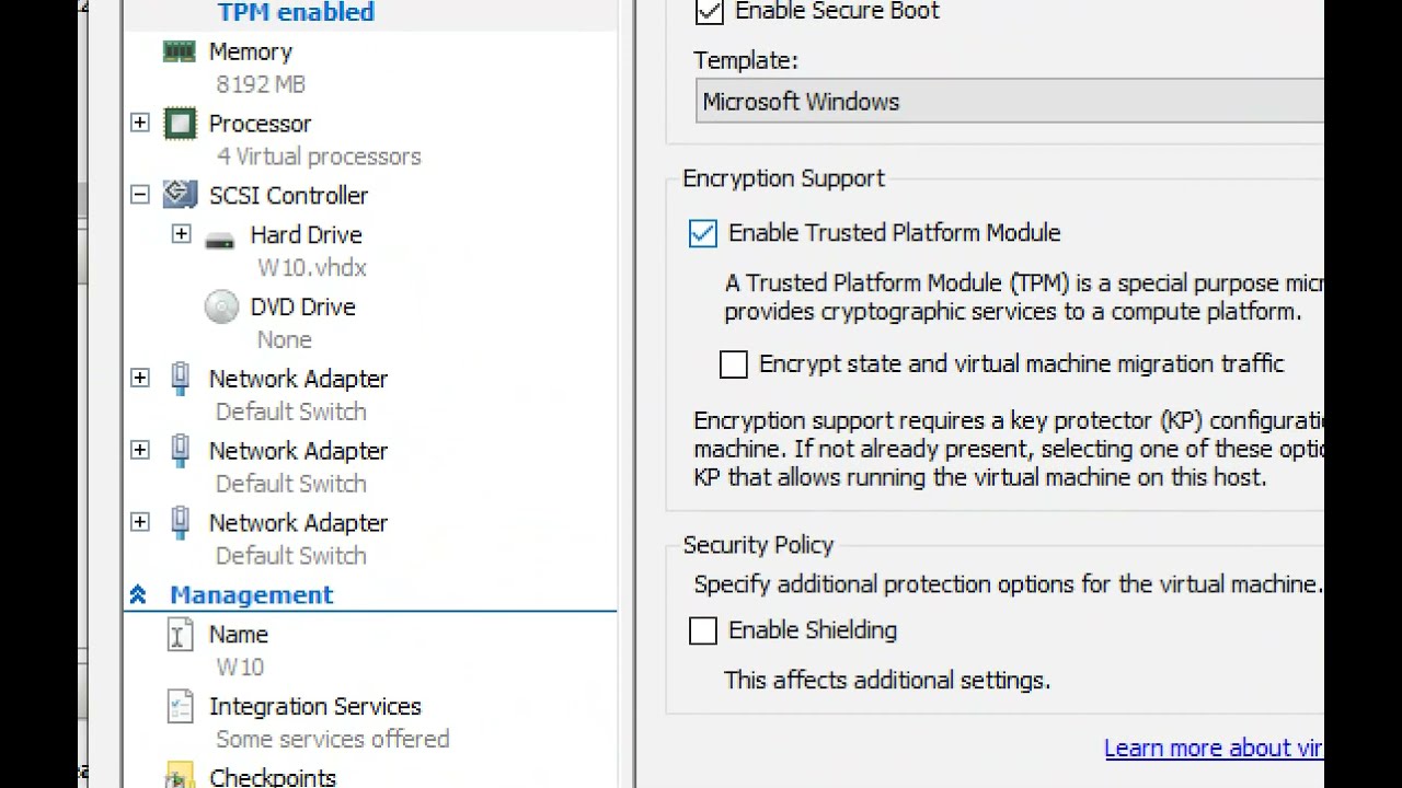Enable TPM in Hyper-V