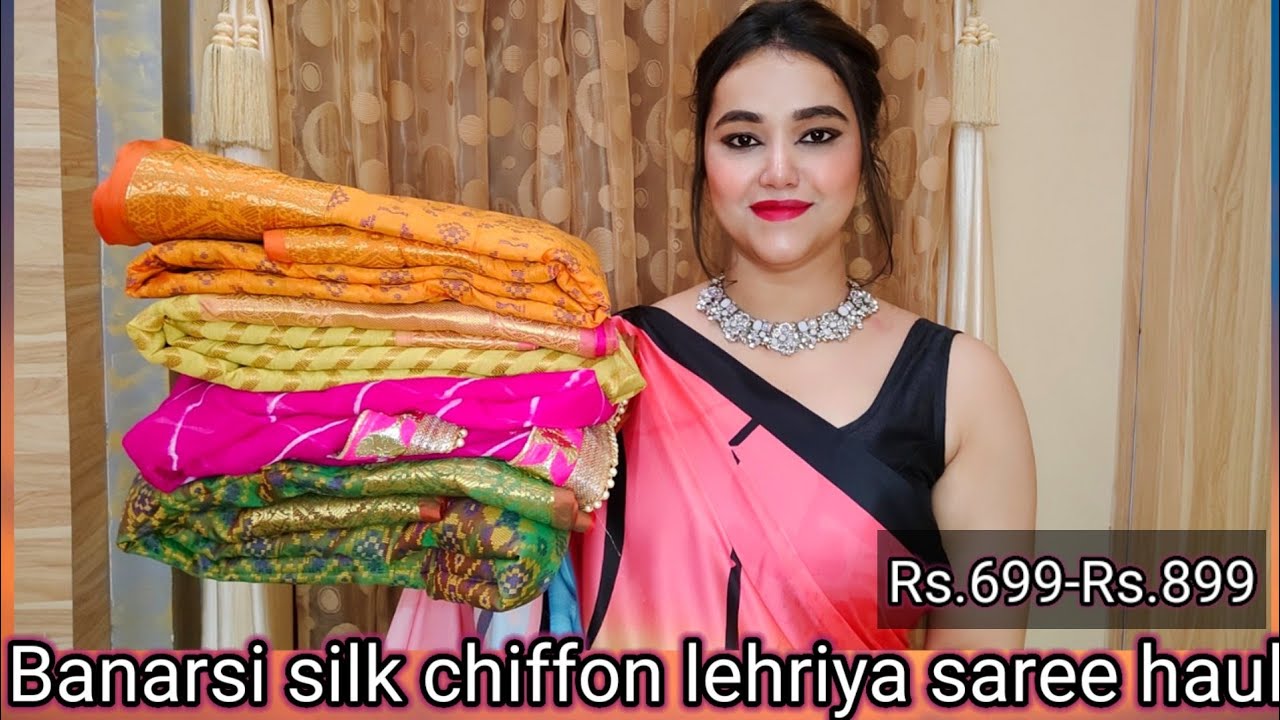Amazon bnarasi silk/chiffon lahriya saree haul | Affordable saree haul(Rs.699-Rs.899) | pooja ...