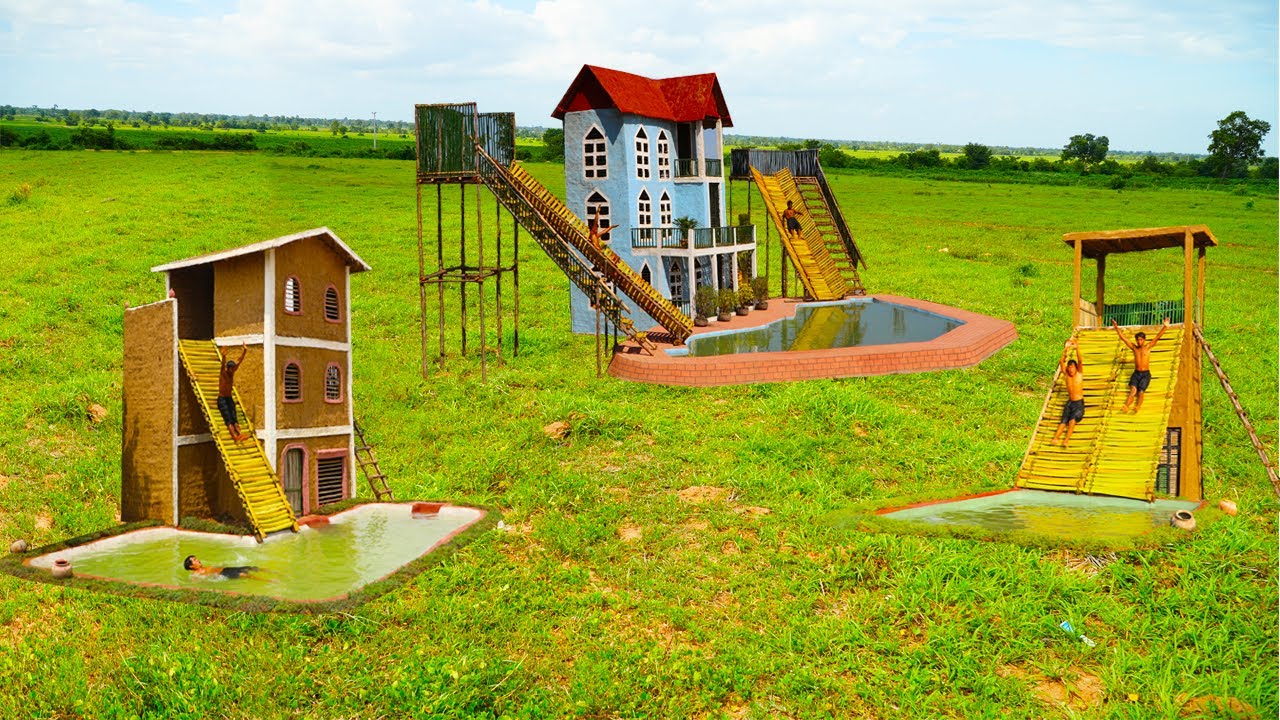Best Top 3! How To Build Beautiful Mud House With Swimming Pool And ...