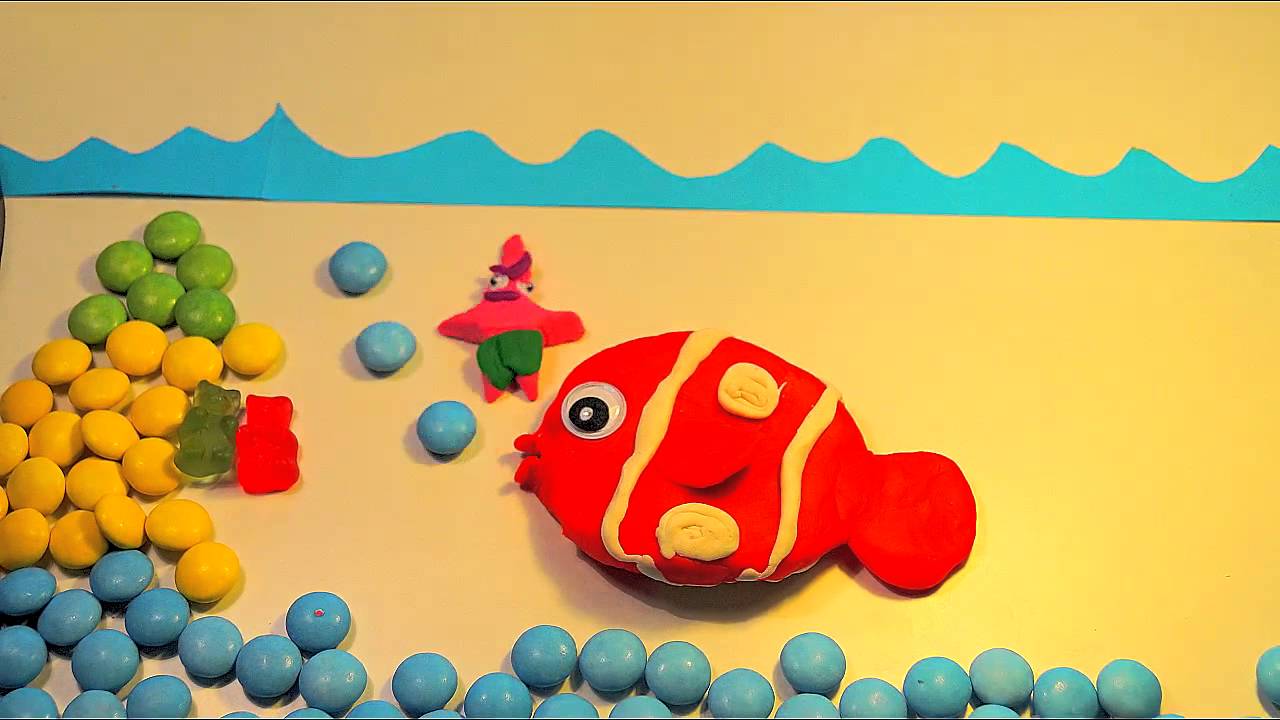 Patrick and fish short adventure Smarties Play doh stop motion - YouTube