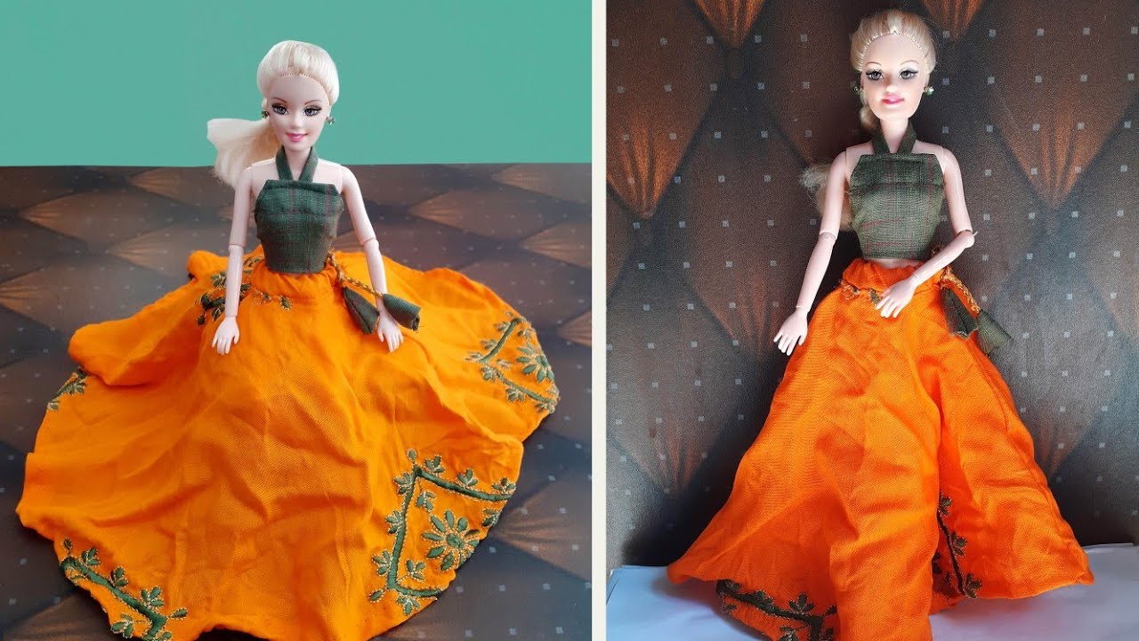 How to make doll lehenga and easy crop top| Barbie dress making | Doll ...
