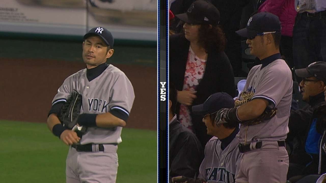 Two Ichiro doppelgangers warm up in stands - YouTube