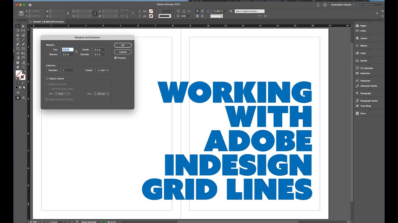 Working with Adobe Indesign Grid Lines - YouTube