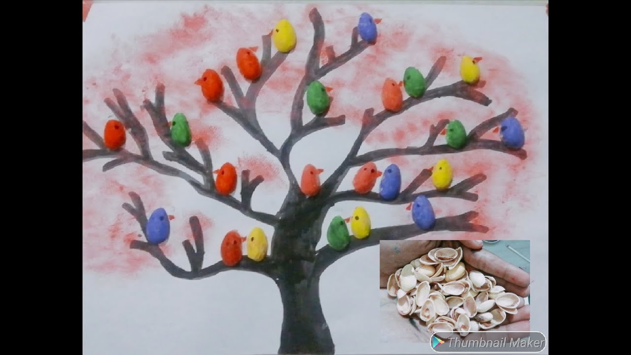 A Unique Art Using Pista Shell|| Many Birds on The Tree From Waste ...