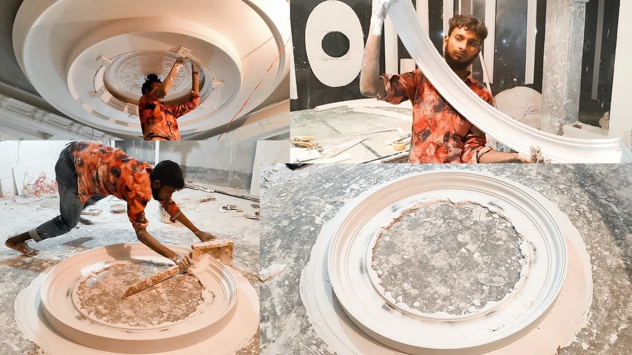 How plaster moldings are made with gypsum and installed by workers is ...