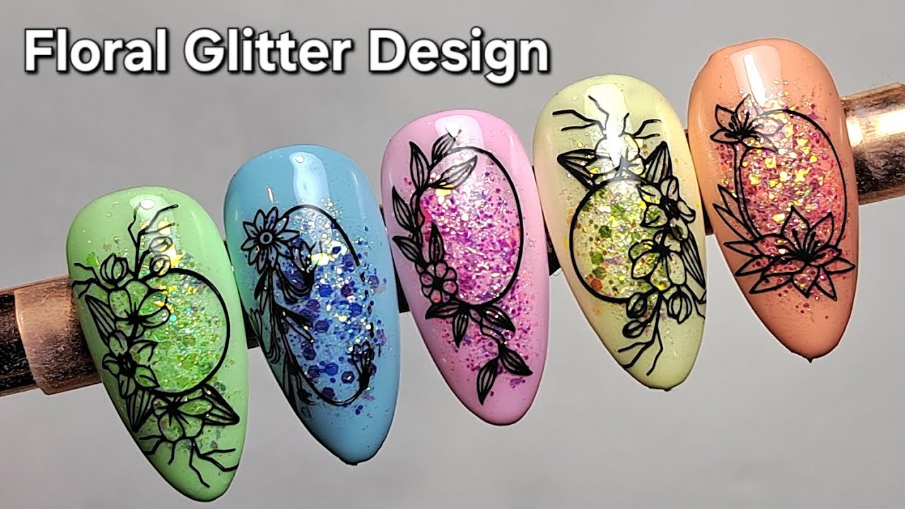 NAIL ART: Loose Glitter & Stamping Gel Nail Design - YouTube