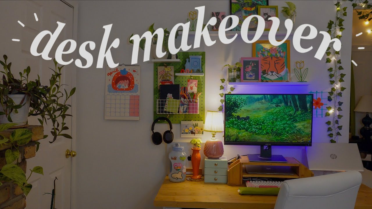 my dream desk makeover cozy and colorful artist set up - YouTube