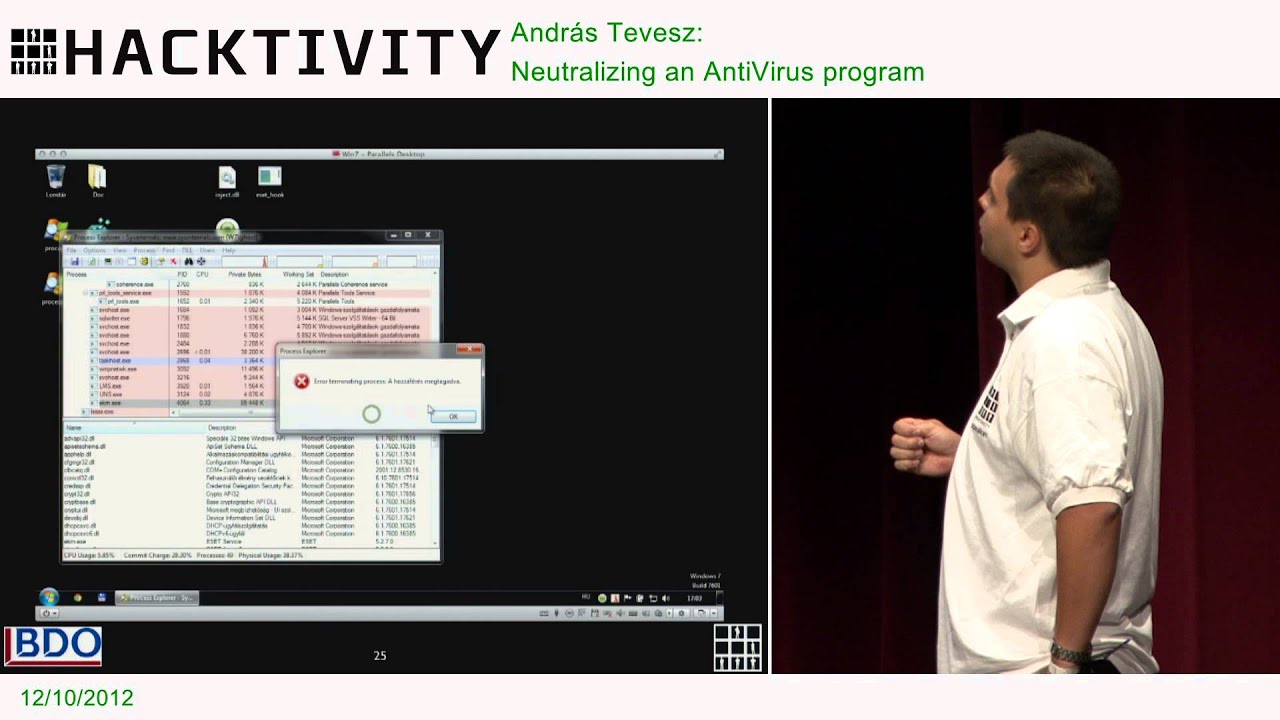 Hacktivity 2012 - András Tevesz - Neutralizing an AntiVirus program - YouTube