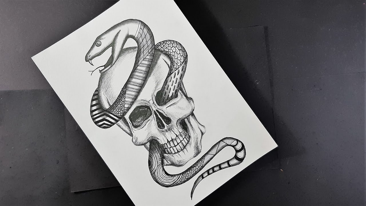 How To Draw A Skull With A Snake