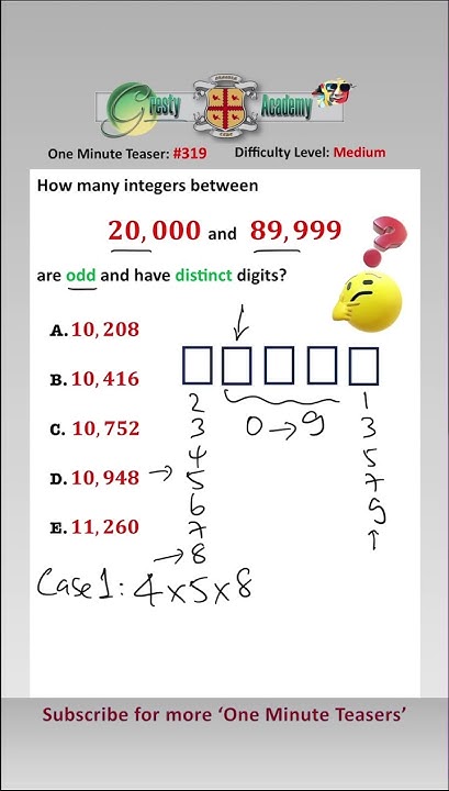 How Many Integers between 20,000 and 89,999 are ODD and have DISTINCT digits? #mathsshort # ...