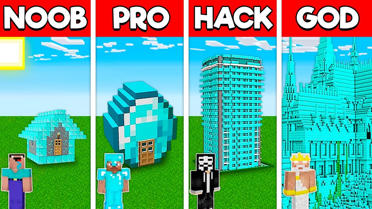DIAMOND HOUSE BUILD CHALLENGE - Minecraft Battle: NOOB vs PRO vs HACKER ...