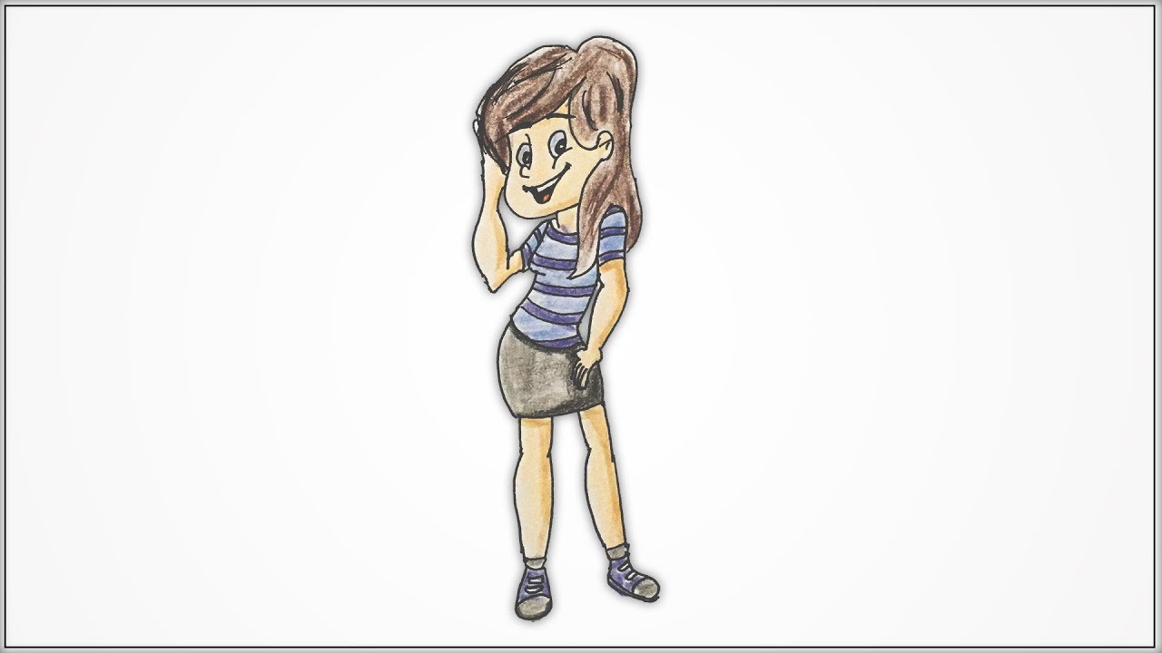 How to draw Young girl standing with stylish pose - YouTube