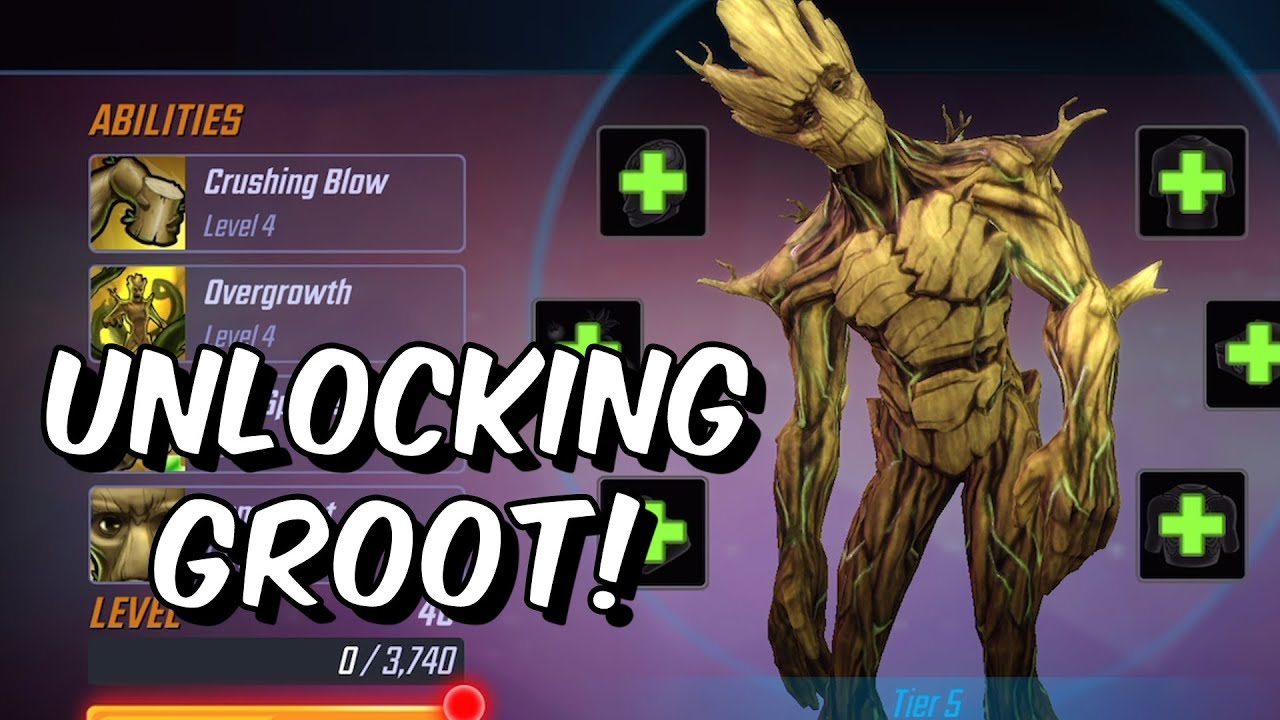 Unlocking Groot! - Level Up, Abilities & Thoughts - Marvel Strike Force ...