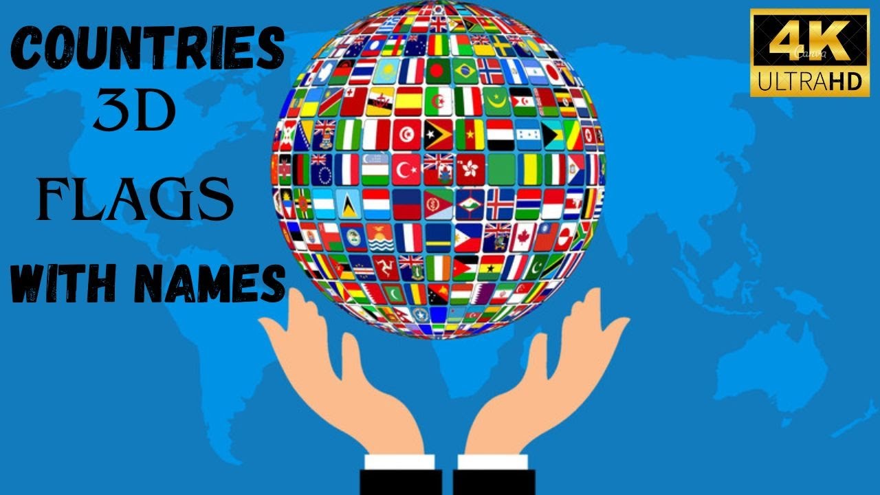 WORLDS all countries flags in 3D with names | 3D flags in alphabetical ...