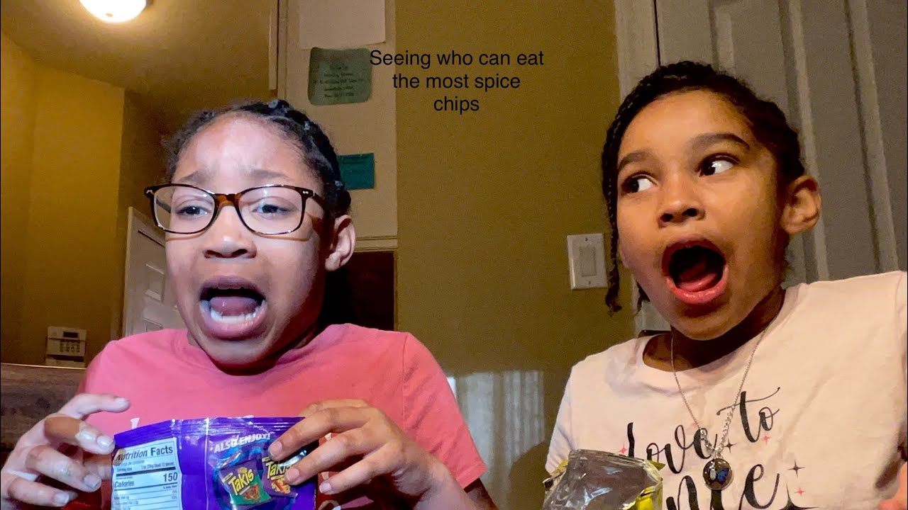 Seeing who can eat the most spice chips - YouTube
