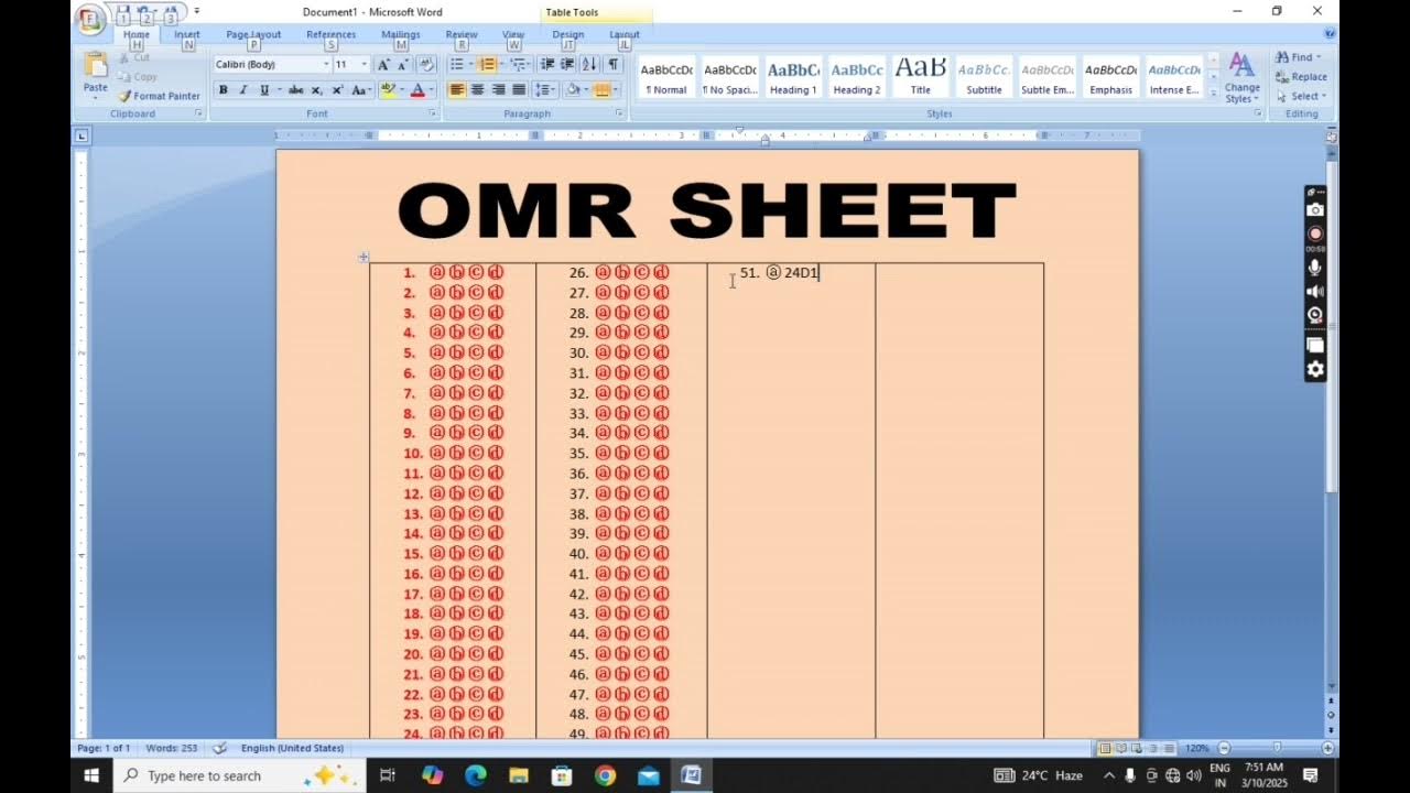 ms word me omr sheet kaise bnaye / how to create OMR sheet in ms word - YouTube