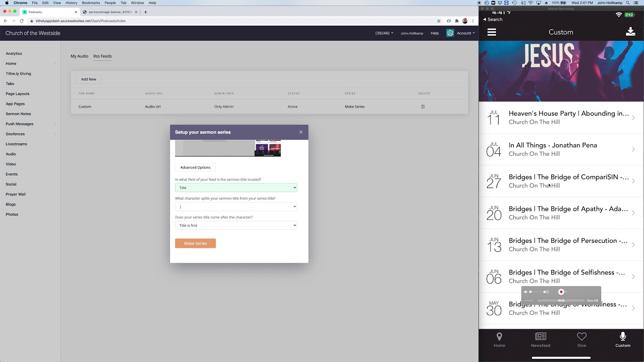 Custom Integration for Tithe.ly Church App Sermon Series - YouTube